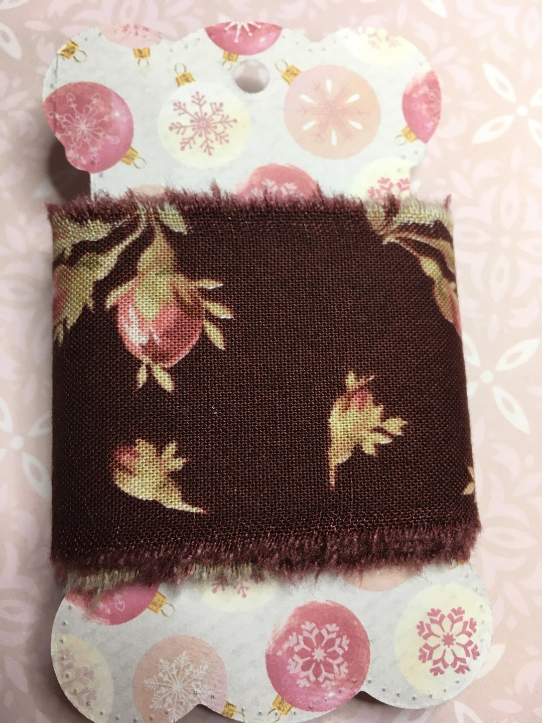 Pink Roses on Wine Hand Frayed Edges Fabric Trim Strips for Junk ...