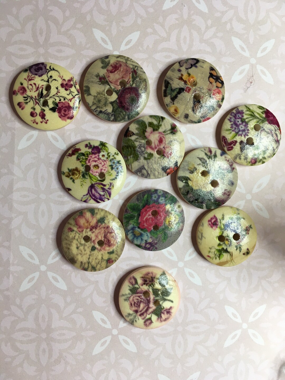 Rose Floral Wooden Button Set: Mixed Media Craft Supplies - Etsy