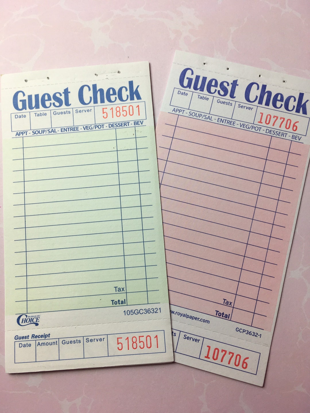 Pink or Green Guest Checks Junk Journals Mixed Media Collage Paper ...