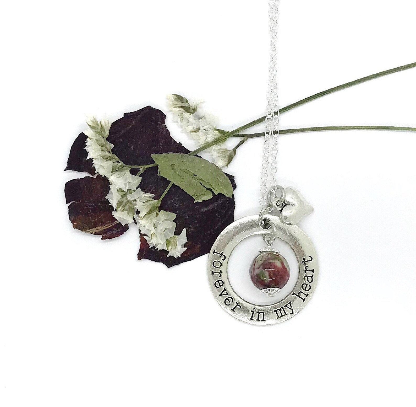 Memorial Flower Petal Jewelry / Forever in My Heart Pendant / - Etsy