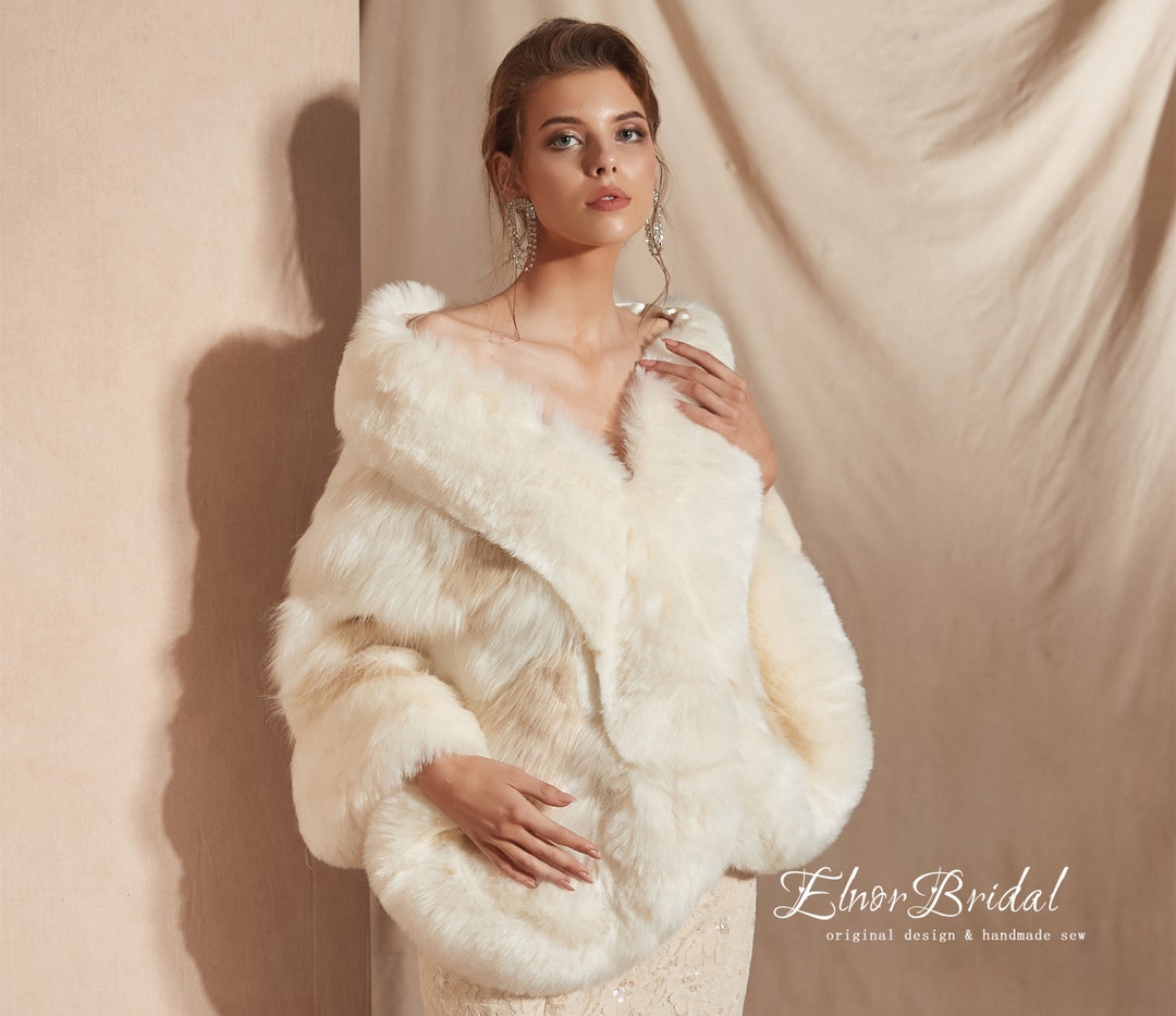 Light Champagne Faux Winter Wedding Wrap / Shawl / Bridal Cape / Bridal ...