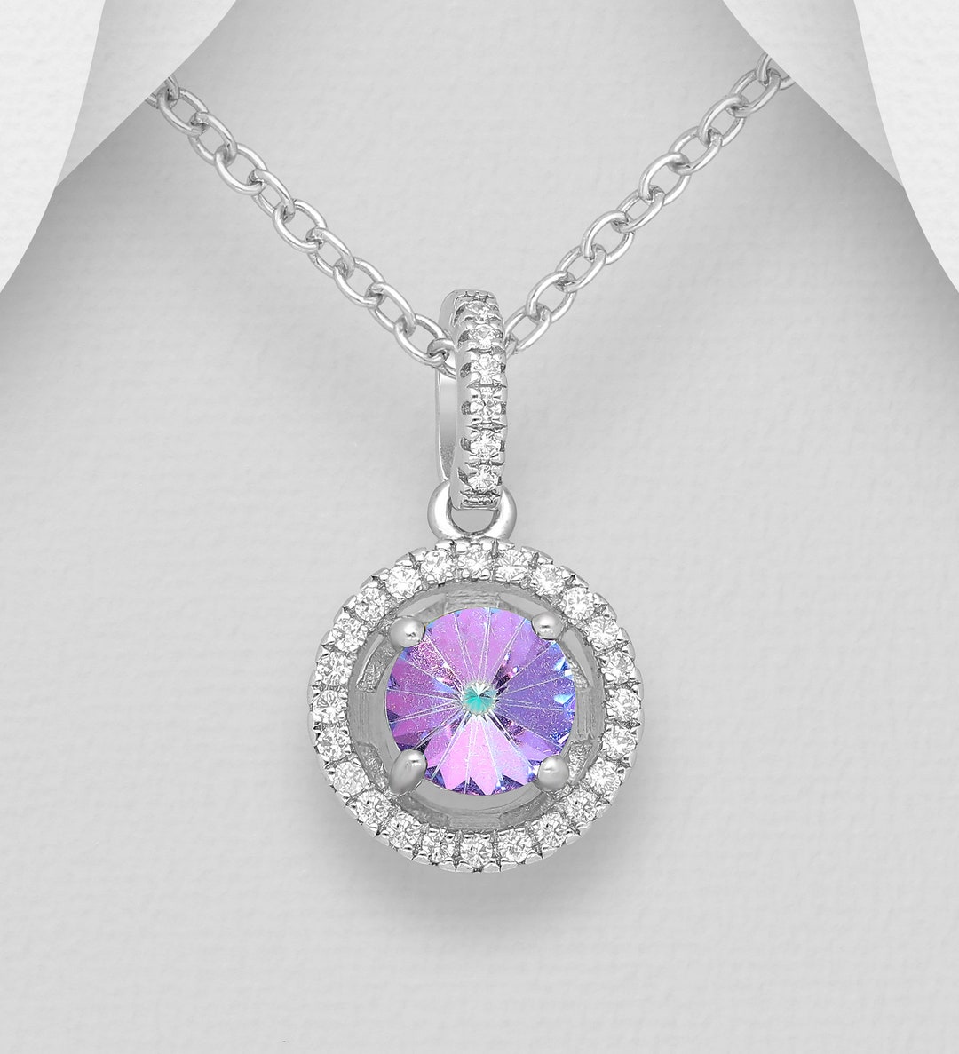 Pave Halo Pendant Korean Necklace Kpop Necklace Pave Halo Necklace ...