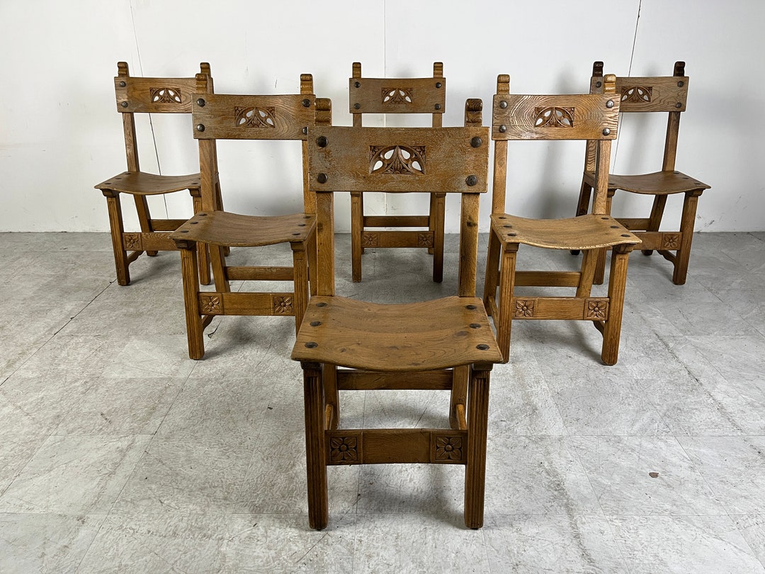 Vintage Oak Spanish Dining Chairs, 1950s Vintage Wooden Dining Chairs ...