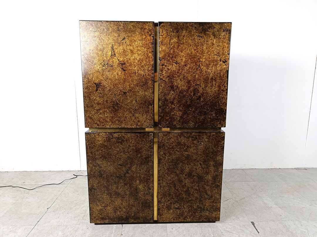 Lacquer Hollywood Regency Bar Cabinet, 1970s Brass and Lacquer Bar ...