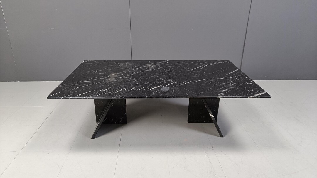 Vintage Black Marble Coffee Table, 1970s Marble Cocktail Table Rectangular Coffee Table Vintage ...
