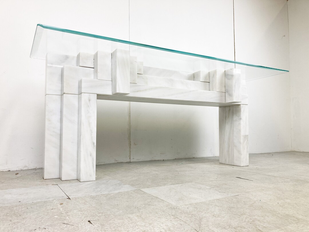 Large Vintage White Marble Console Table Italy, 1980s - Vintage Marble ...