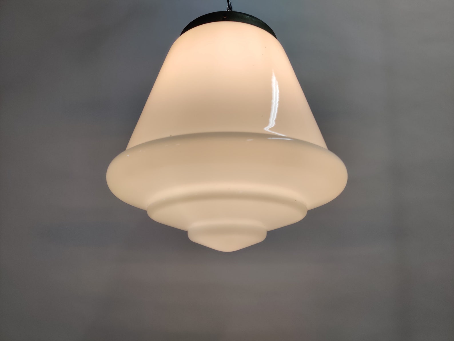 Large stepped opaline pendant light 1930s art deco hallway | Etsy