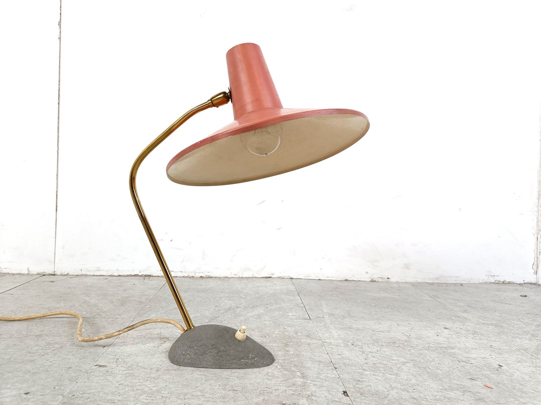 Vintage Pink Table Lamp, 1950s - Vintage Brass Table Lamp - Mid Century ...