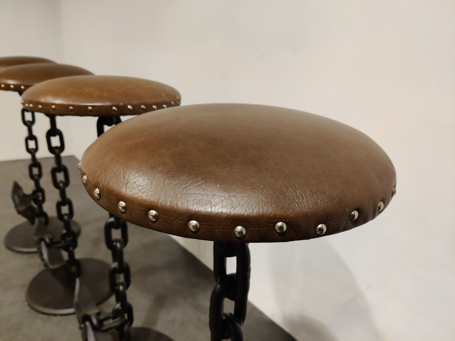 Chain Link Brutalist Bar Stools 1970s Vintage Leather Bar - Etsy