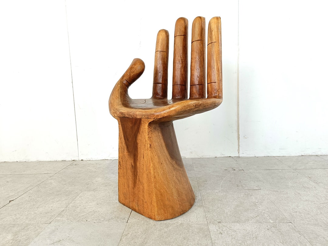 Teak Hand Shaped Chair, 1970s Vintage Wooden Hand Chair Sculptural ...