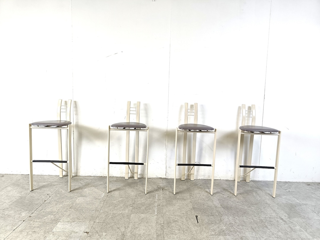 Post Modern Bar Stools, 1980s - Vintage Bar Stools - White Metal Bar ...
