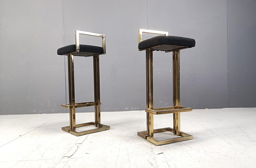 Belgochrom Bar Stools, Set of 2, 1970s - Vintage Brass Bar Stools - Golden Bar Stools ...