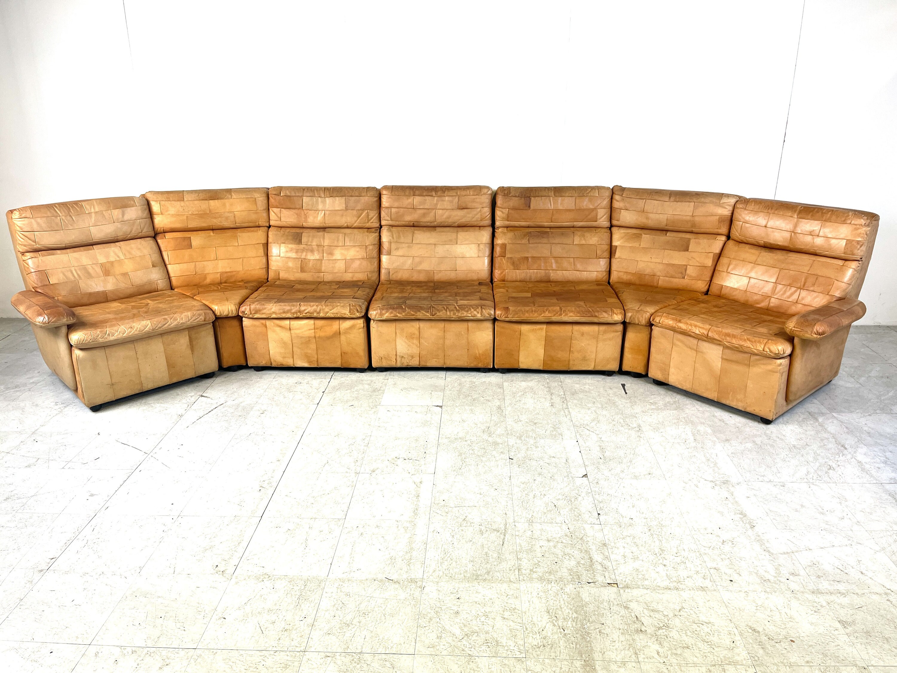 Vintage Brown Patchwork Leather Modular Sofa 1970s Mid Century Modern Modular Sofa 1970s Sofa Vintage Sofa Set Vintage Sofa Etsy