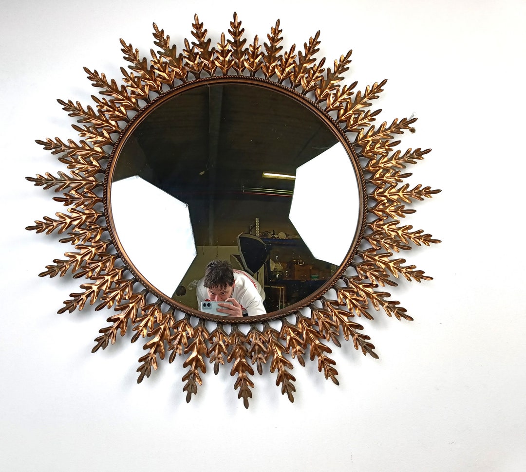 Vintage Copper Sunburst Mirror 1970s Vintage Convex Mirror Mid Century ...