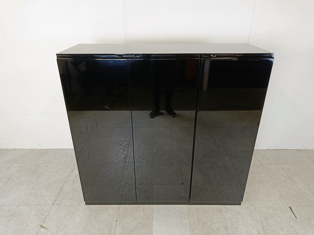 Black Lacquered Bar Cabinet, 1970s - Vintage High Gloss Bar Cabinet ...