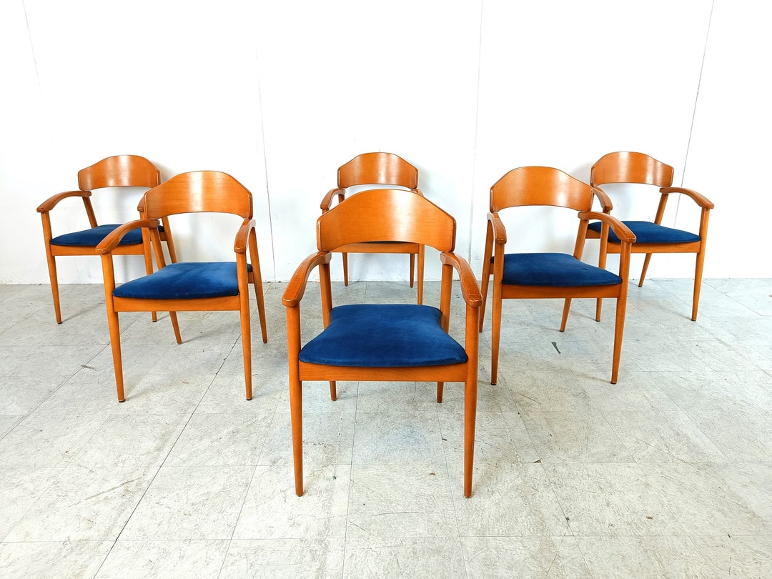 Vintage Spanish Wooden Armchairs, 1990s Set of 6 - Vintage Design ...