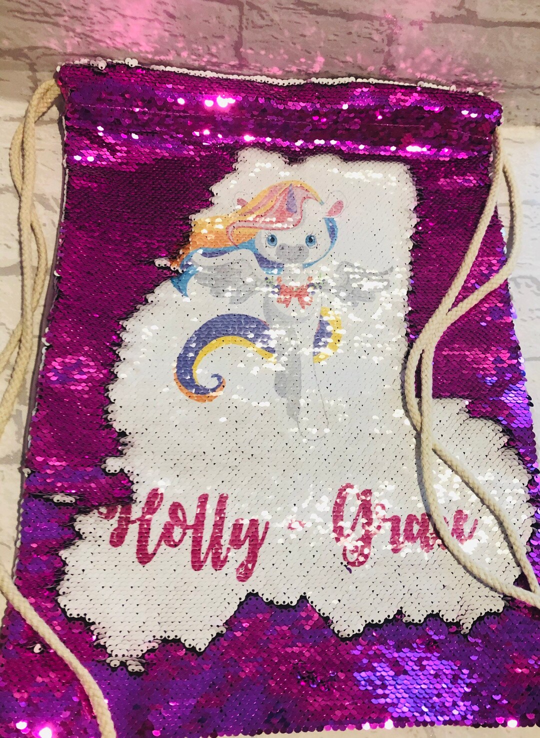 Personalized Sequin Unicorn Drawstring Bag - Children's Gift - Etsy