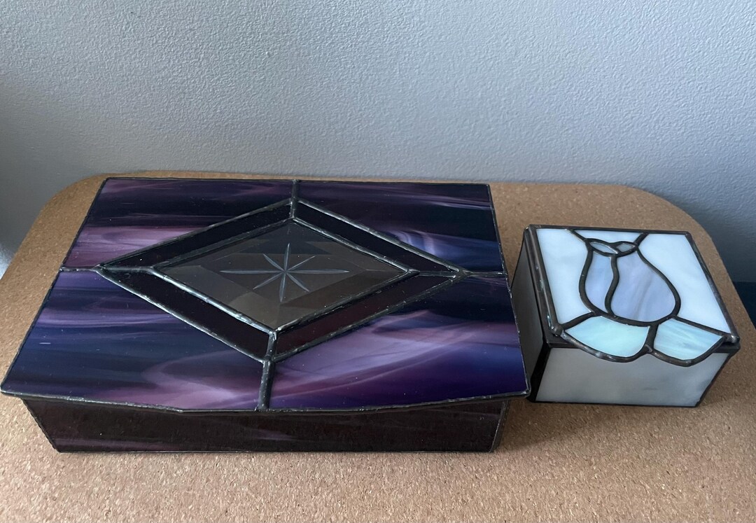Vintage Stained Glass Jewelry Boxes Lidded - Etsy