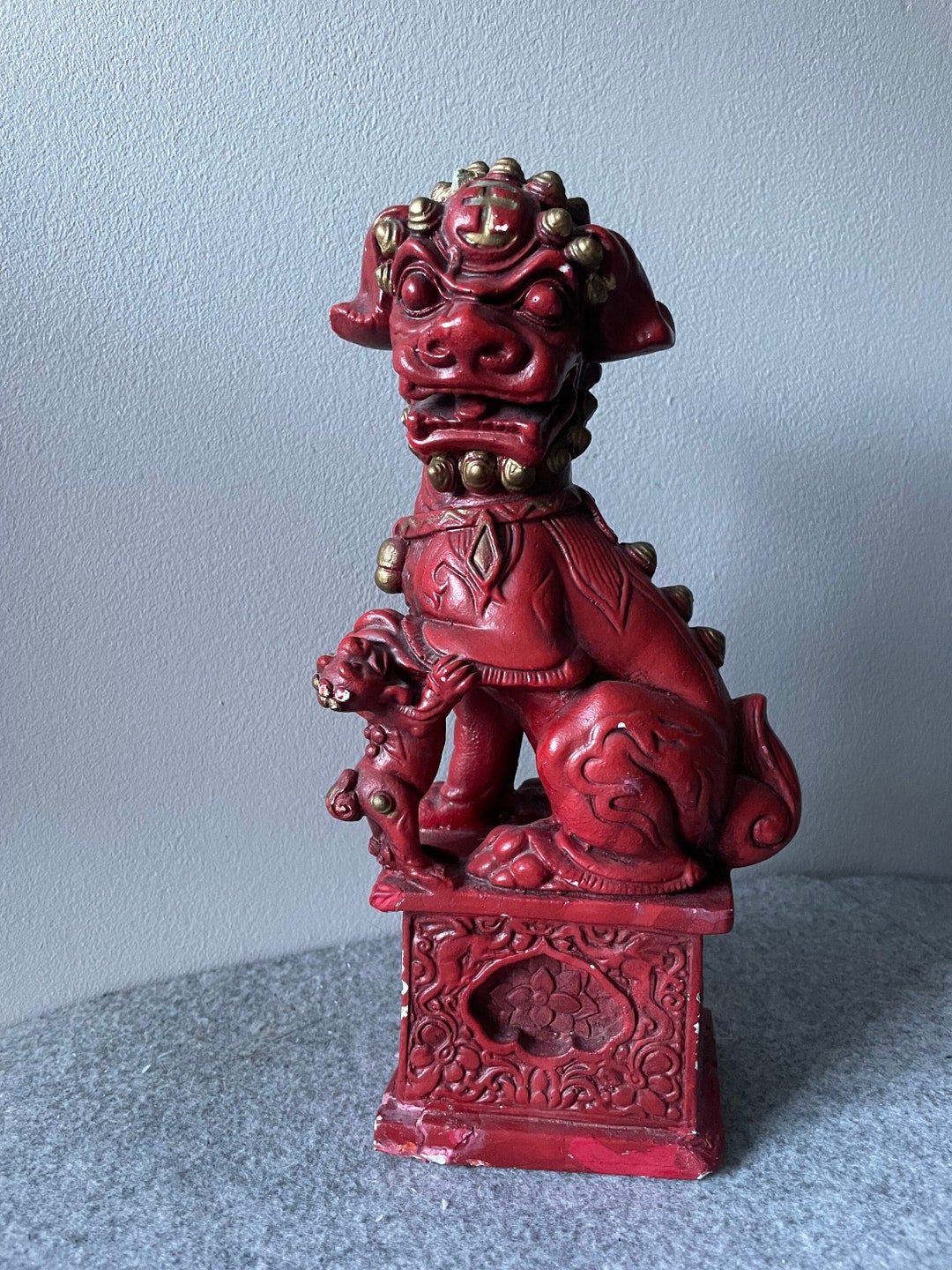 Vintage Red Gold Foo Dog Figurine - Etsy