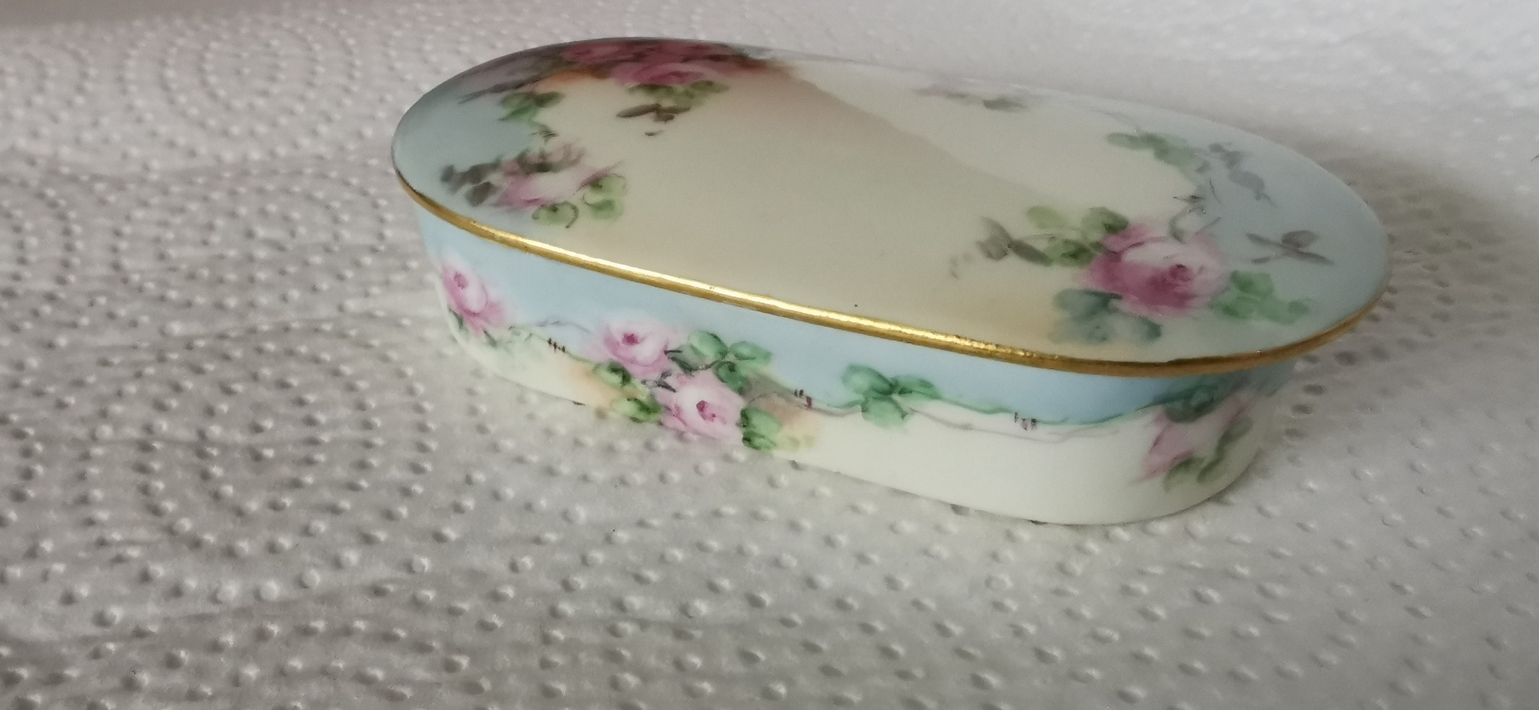 Antique Rare Hand Painted Porcelain Rose Flowers Trinket - Etsy