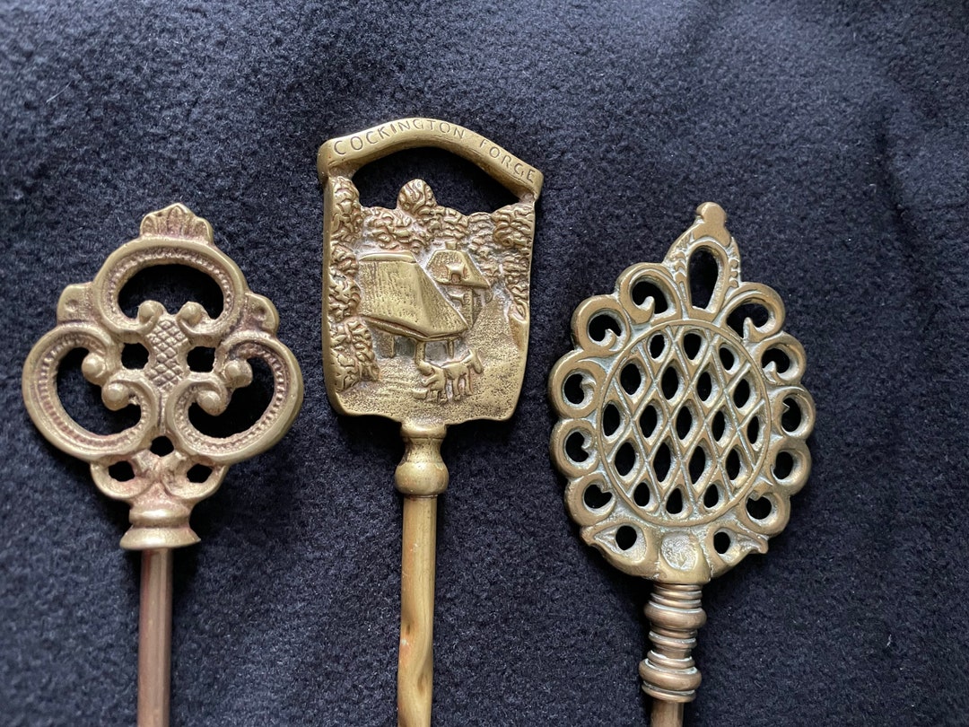 Antique Brass Candle Snuffers and Rustic Toasting Fireplace Fork ...