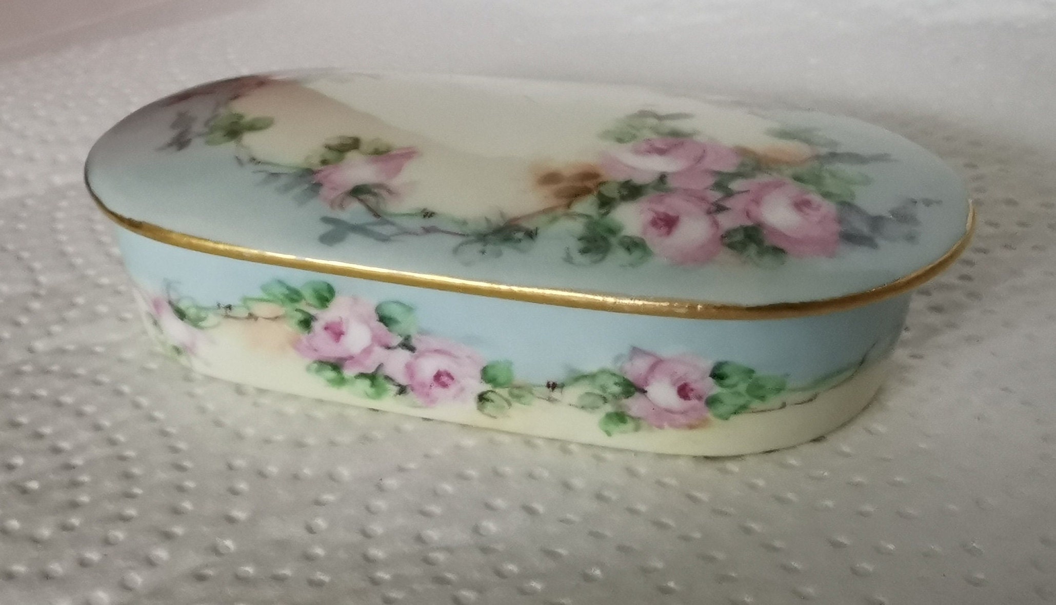 Antique Rare Hand Painted Porcelain Rose Flowers Trinket - Etsy
