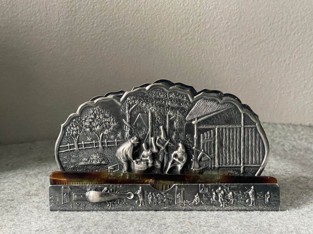 Vintage Denmark Hans Jensen Silver Plate Repousse Comb Holder and ...