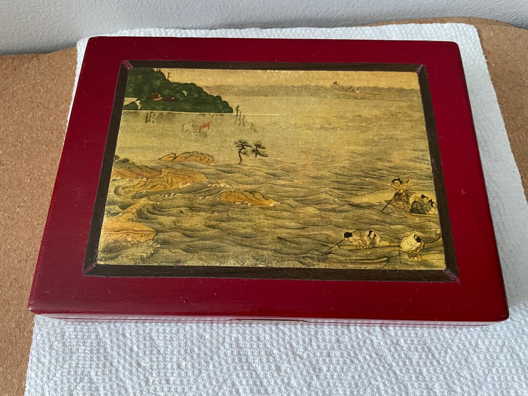Vintage Dark Red Wooden Box With Ippen Shonin Eden Monk Print Japanese ...