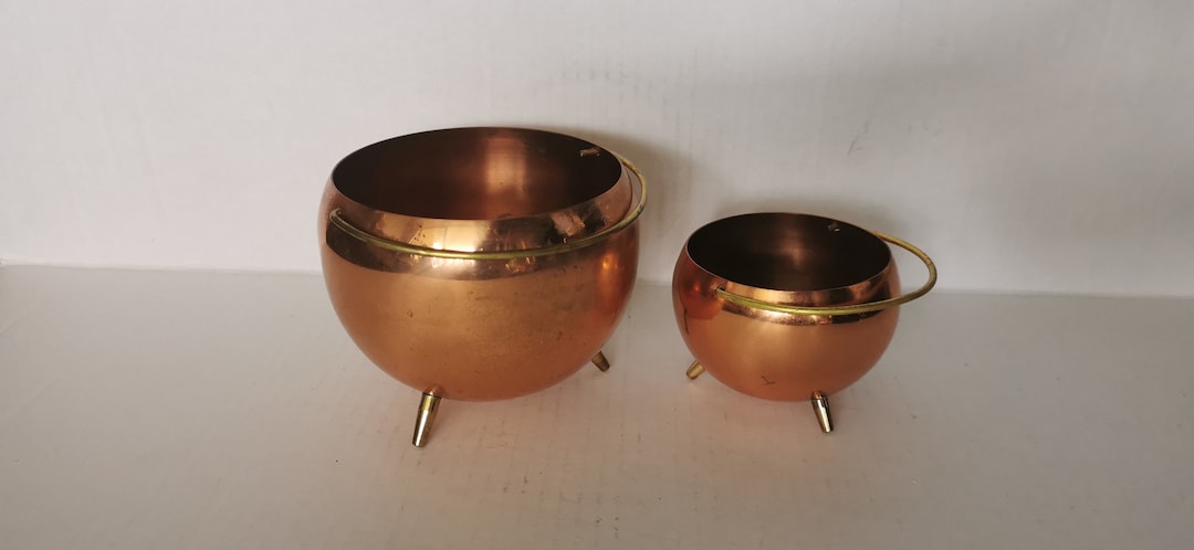Vintage Copper Brass Handles Pots Two - Etsy
