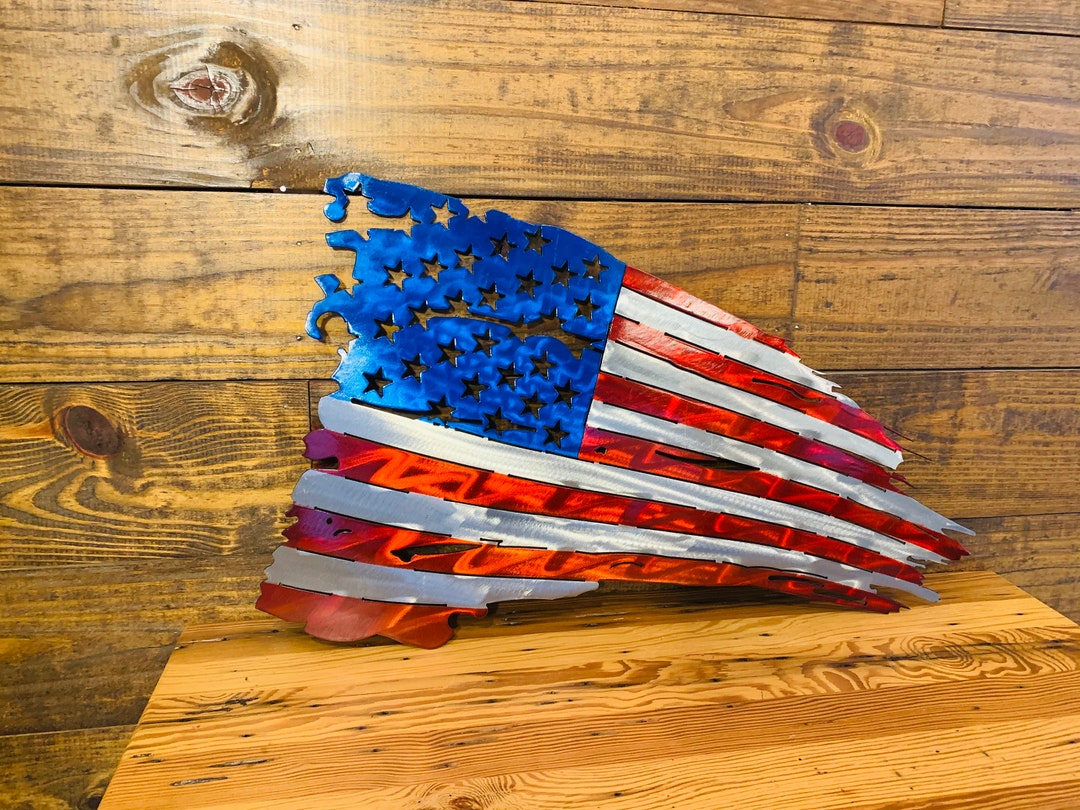 Metal American Flag, Tattered American Flag, Battle Flag, USA, Metal ...