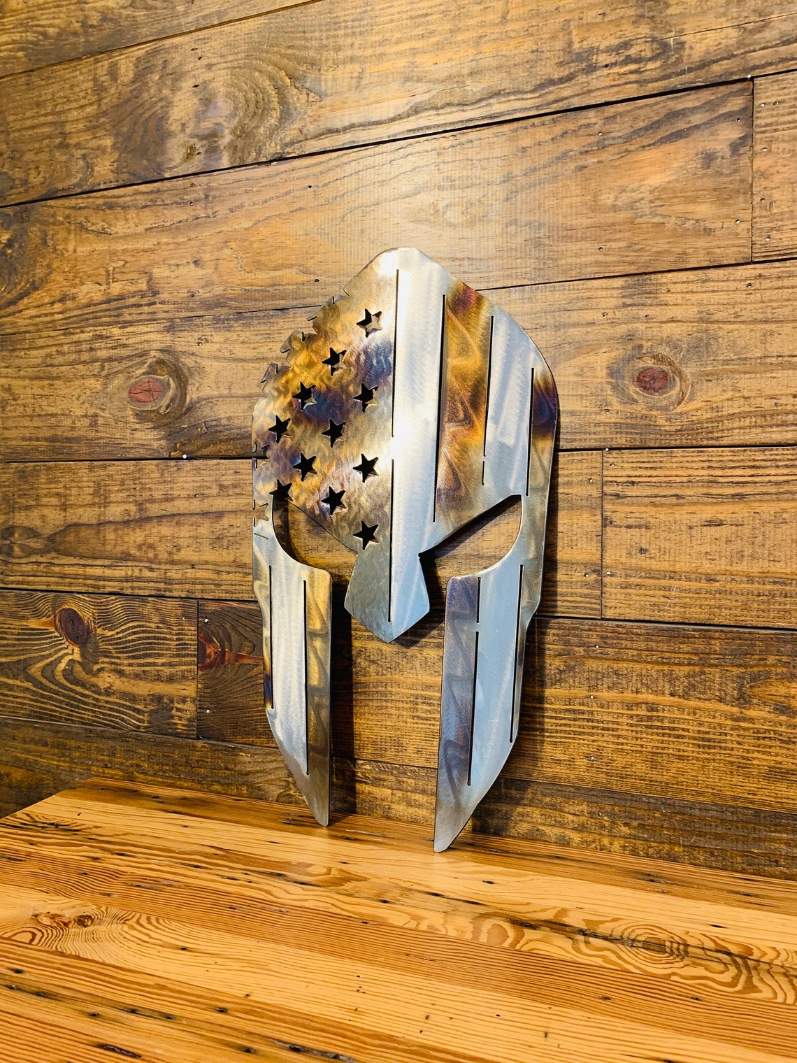 Spartan Helmet Metal Wall Art, American Flag Spartan, Thin Blue Line ...