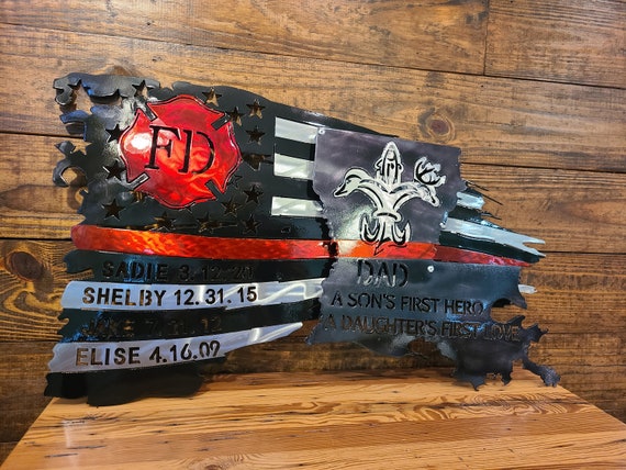 Custom Fire Fighter Metal Art Custom Tattered Flag - Etsy