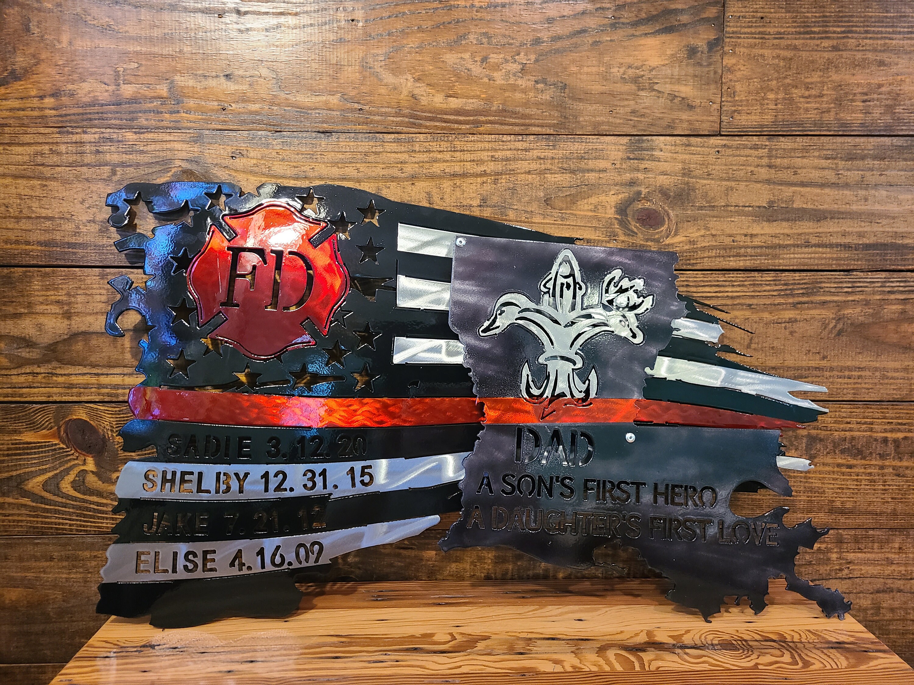 Custom Fire Fighter Metal Art Custom Tattered Flag - Etsy