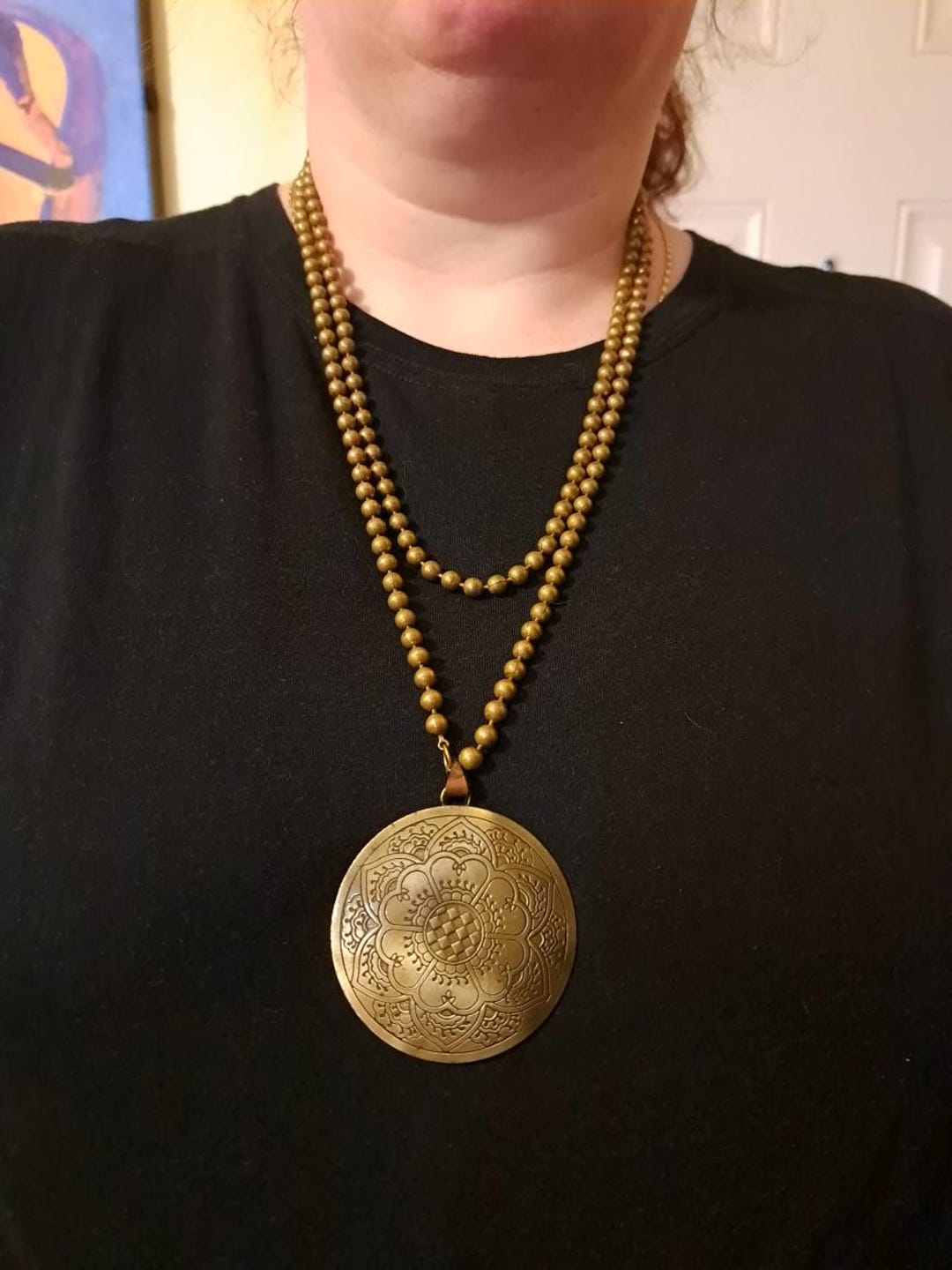 Large Vintage High-relief Medallion Necklace | Antiqued Gold-tone ...