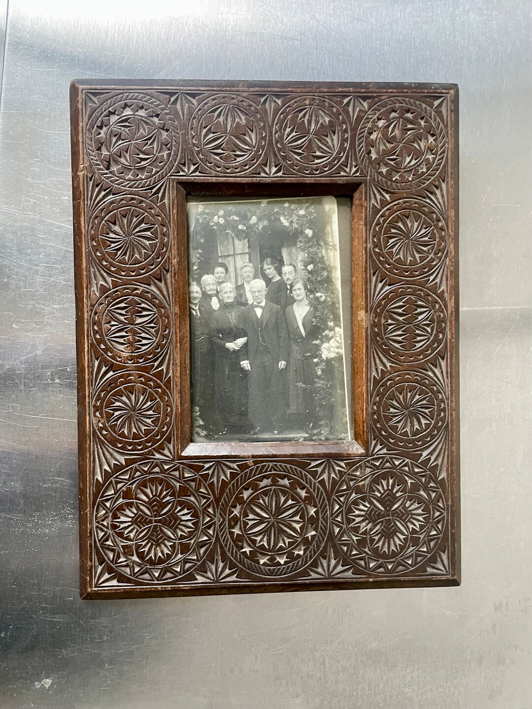 Antique Wooden Picture Frame With Geometric Carvings 28 Cm X 21.5 Cm - Etsy