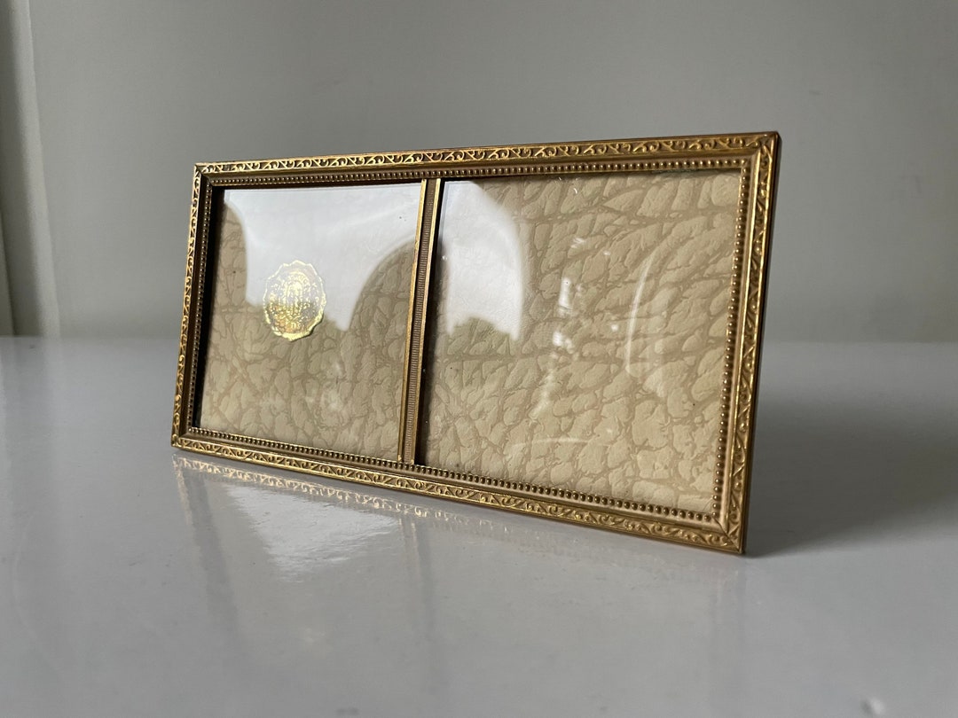 Vintage Gold Colored Metal Double Picture Frame - Etsy
