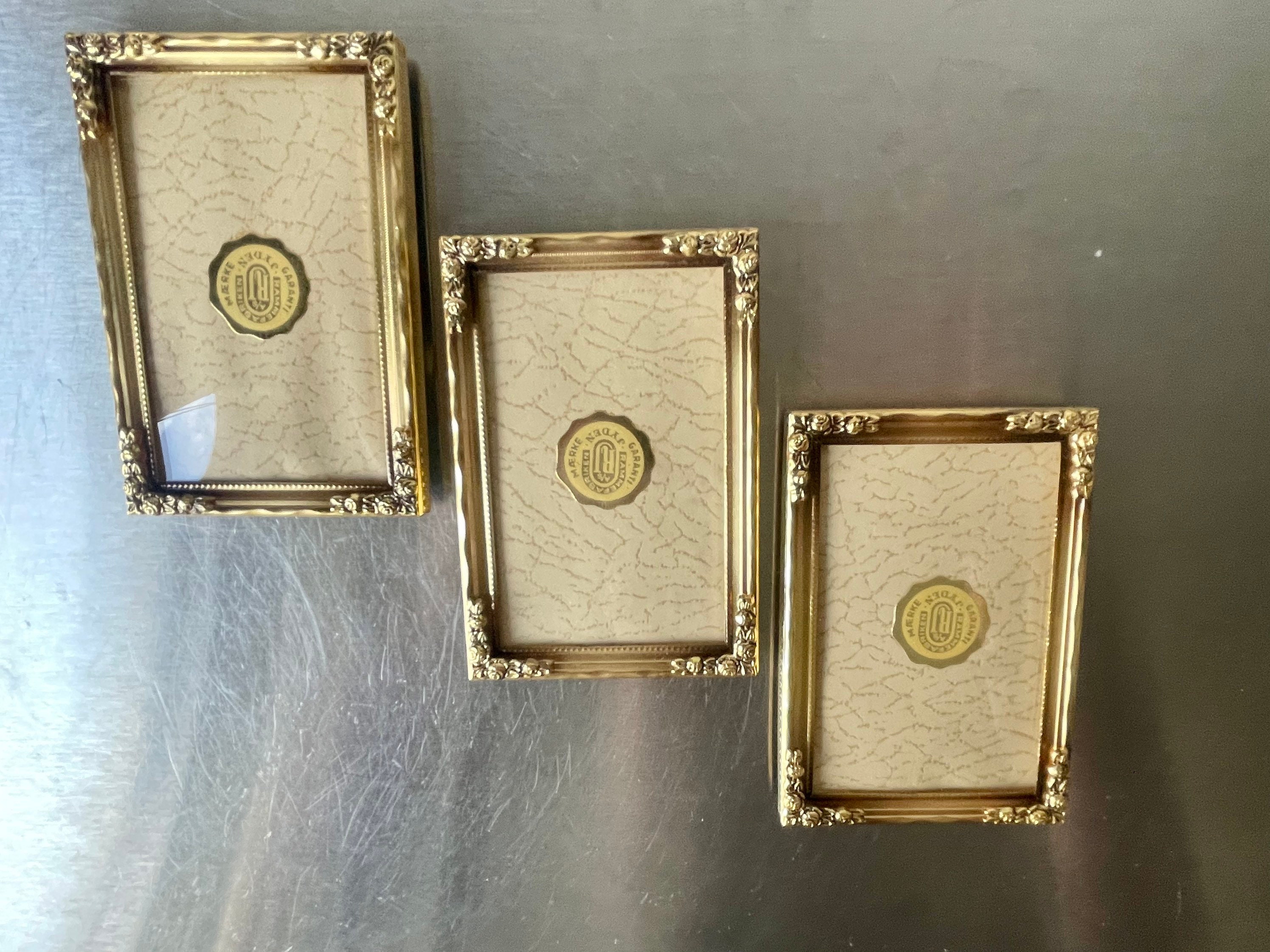 Set of 3 Vintage Identical Gold Colored Metal Picture Frames Convex ...