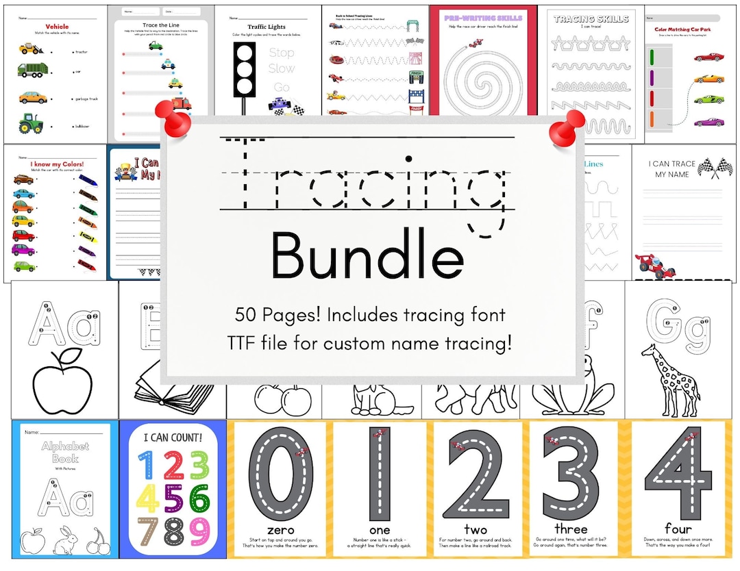 50 Page Tracing Bundle Digital File! Includes Tracing TTF Font File! - Etsy