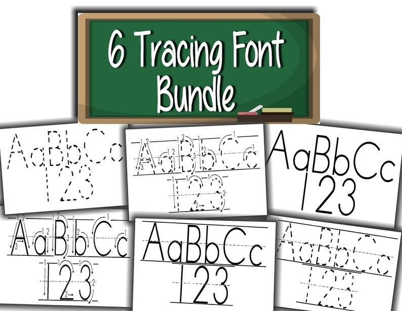 6 Tracing/ Handwriting Practice Font Bundle. Letters and Numbers ...