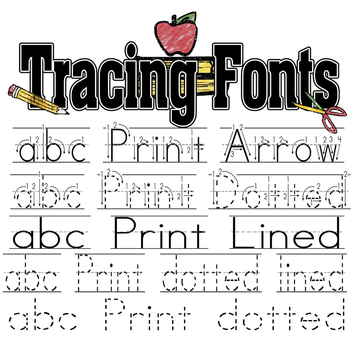 5 Tracing/ Handwriting Practice Font Bundle. Letters and Numbers Ttfdownloadable File School ...