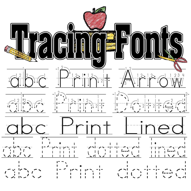 5 Tracing/ Handwriting Practice Font Bundle. Letters and Numbers ...