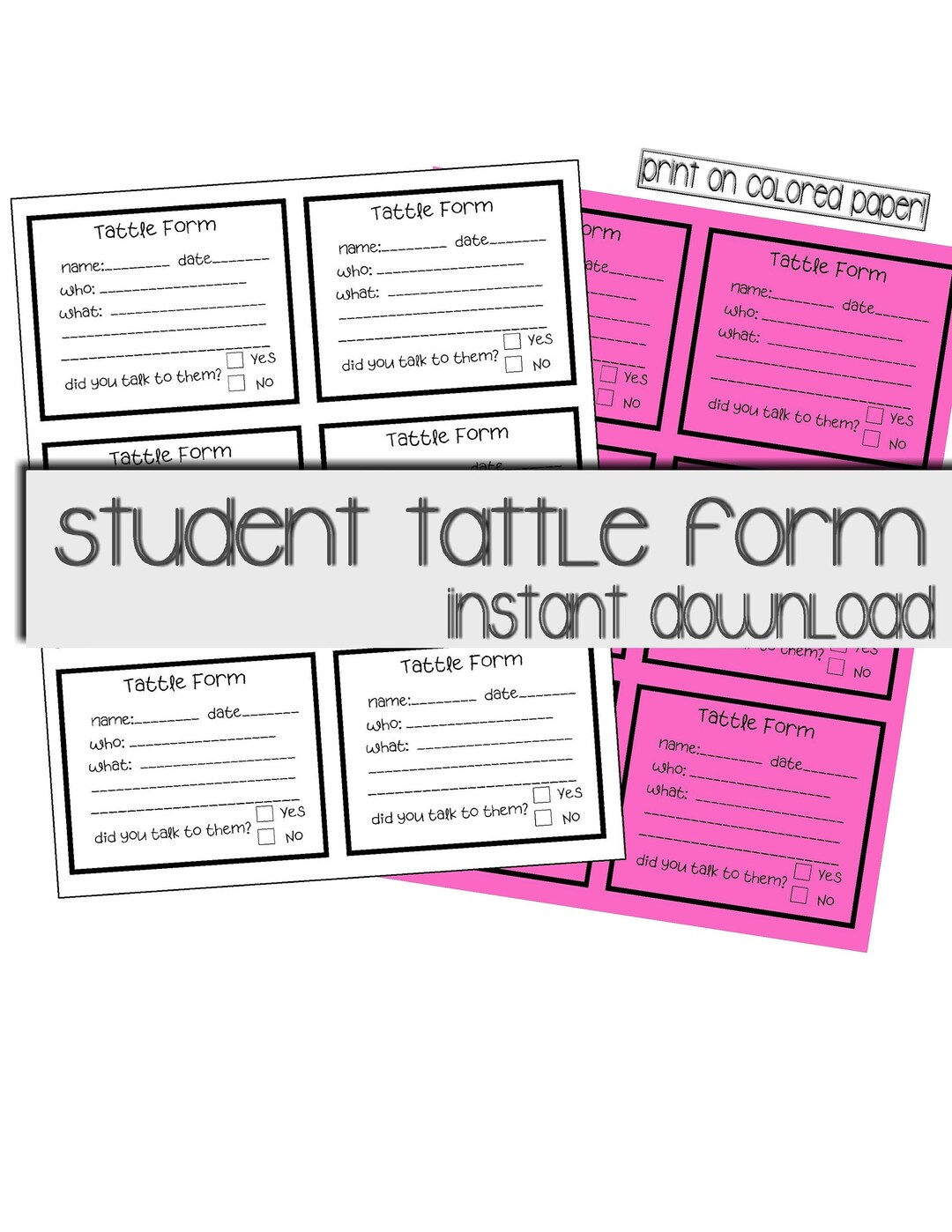 Student Tattle Form! Includes 3 Digital Download Files! PDF PNG JPG - Etsy