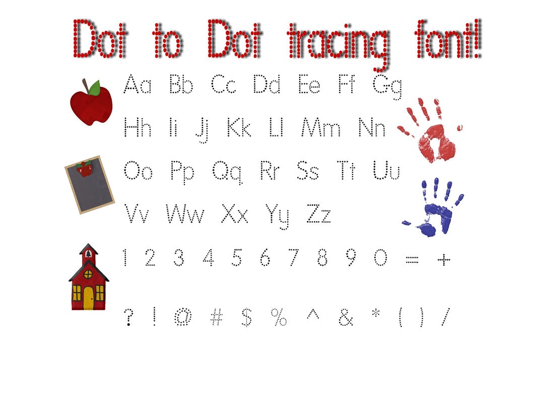 Dot to Dot Tracing/handwriting Practice Font. Letters and Numbers TTF ...