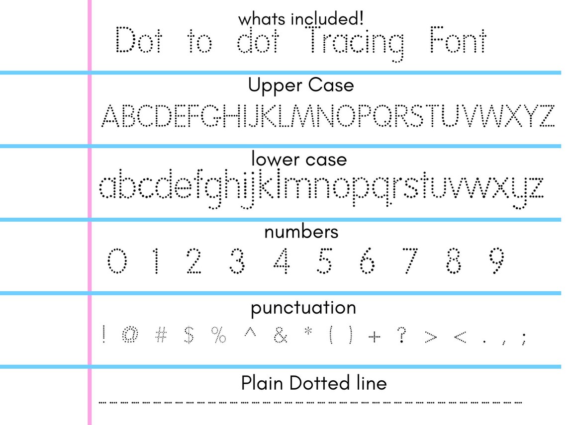 Dot to Dot Tracing/handwriting Practice Font. Letters and Numbers TTF ...