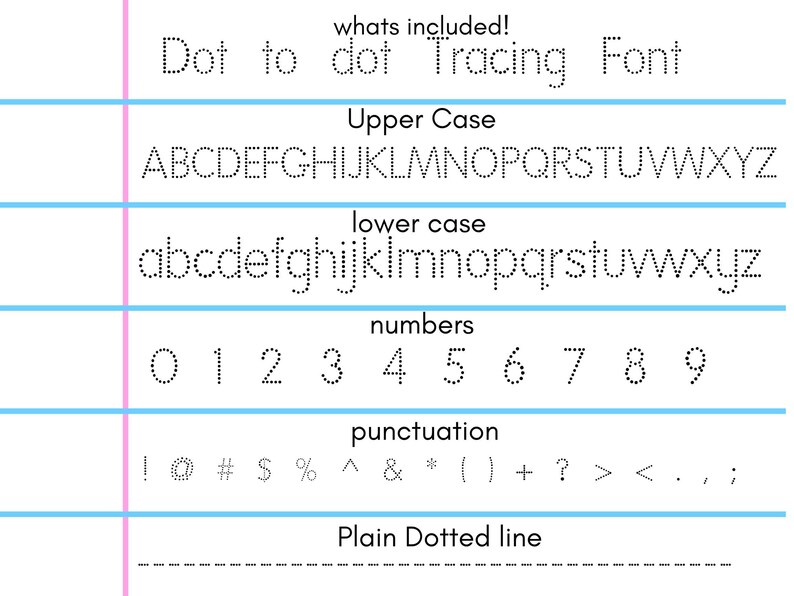 Dot to Dot Tracing/handwriting Practice Font. Letters and Numbers TTF ...