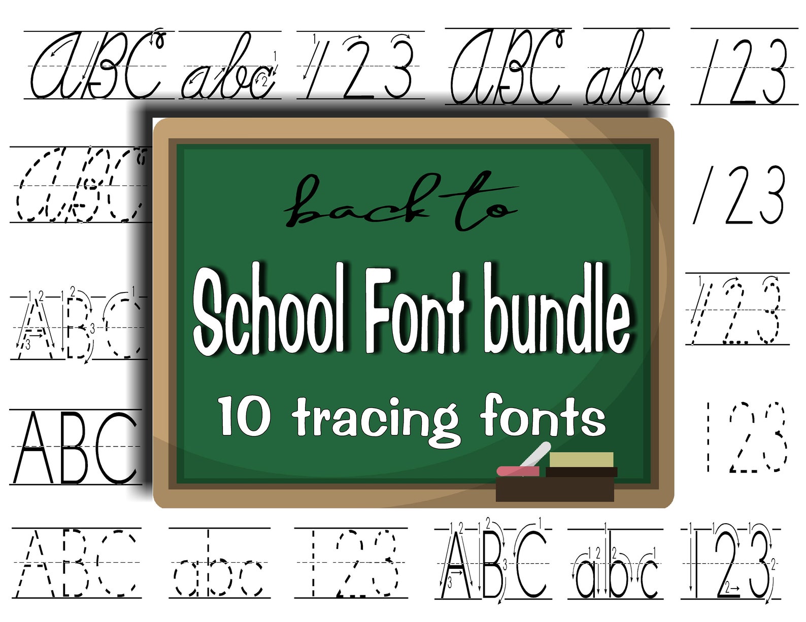 10 Tracing Font Bundle 5 Print 5 Cursive Great For Etsy