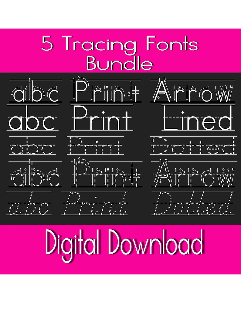 5 Tracing/ Handwriting Practice Fonts Ttfdownloadable File School Fonts ...
