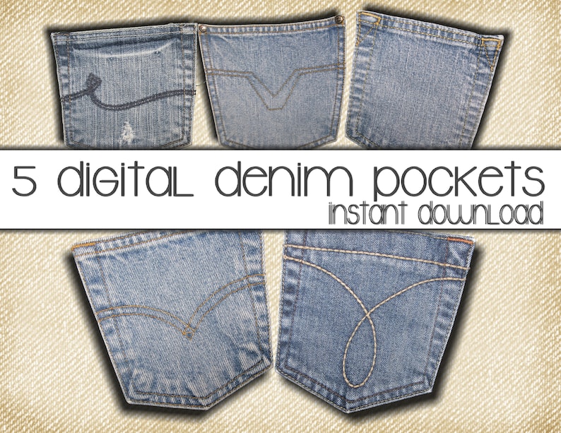 5 Digital Png. File Denim Pockets for Scrapbooking, Crafting, Photo ...