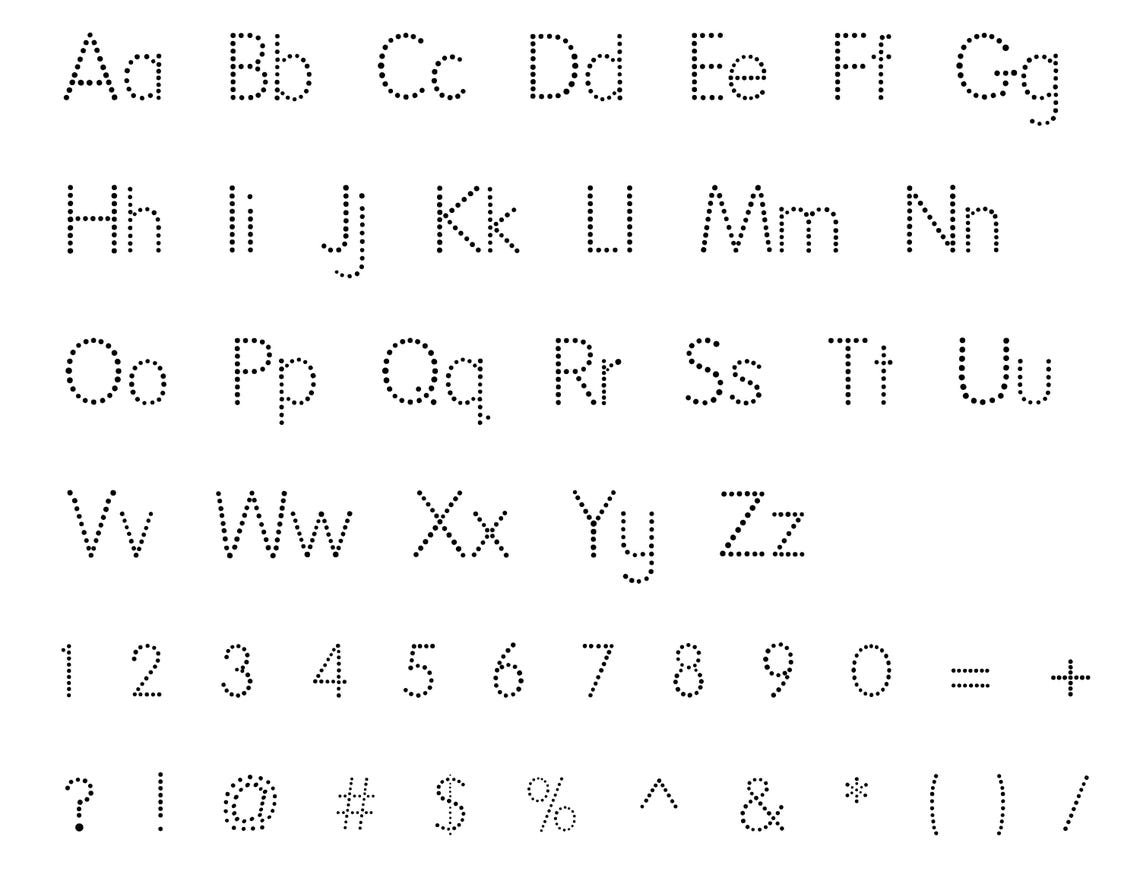 Dot to Dot Tracing/handwriting Practice Font. Letters and Numbers TTF ...