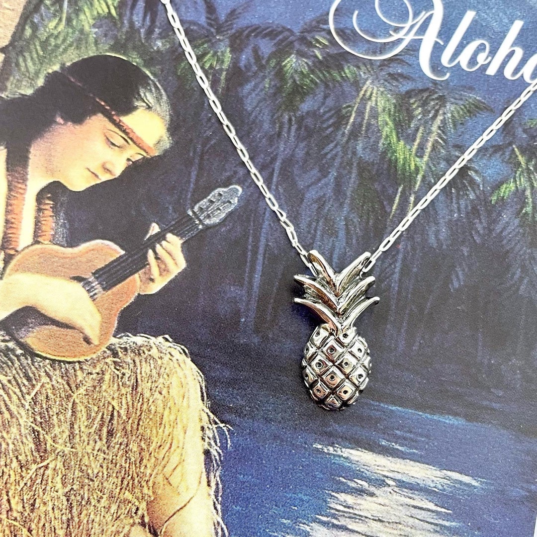 Aloha Necklace / Dainty, Hawaii, Pineapple, Handmade in Sterling Silver ...